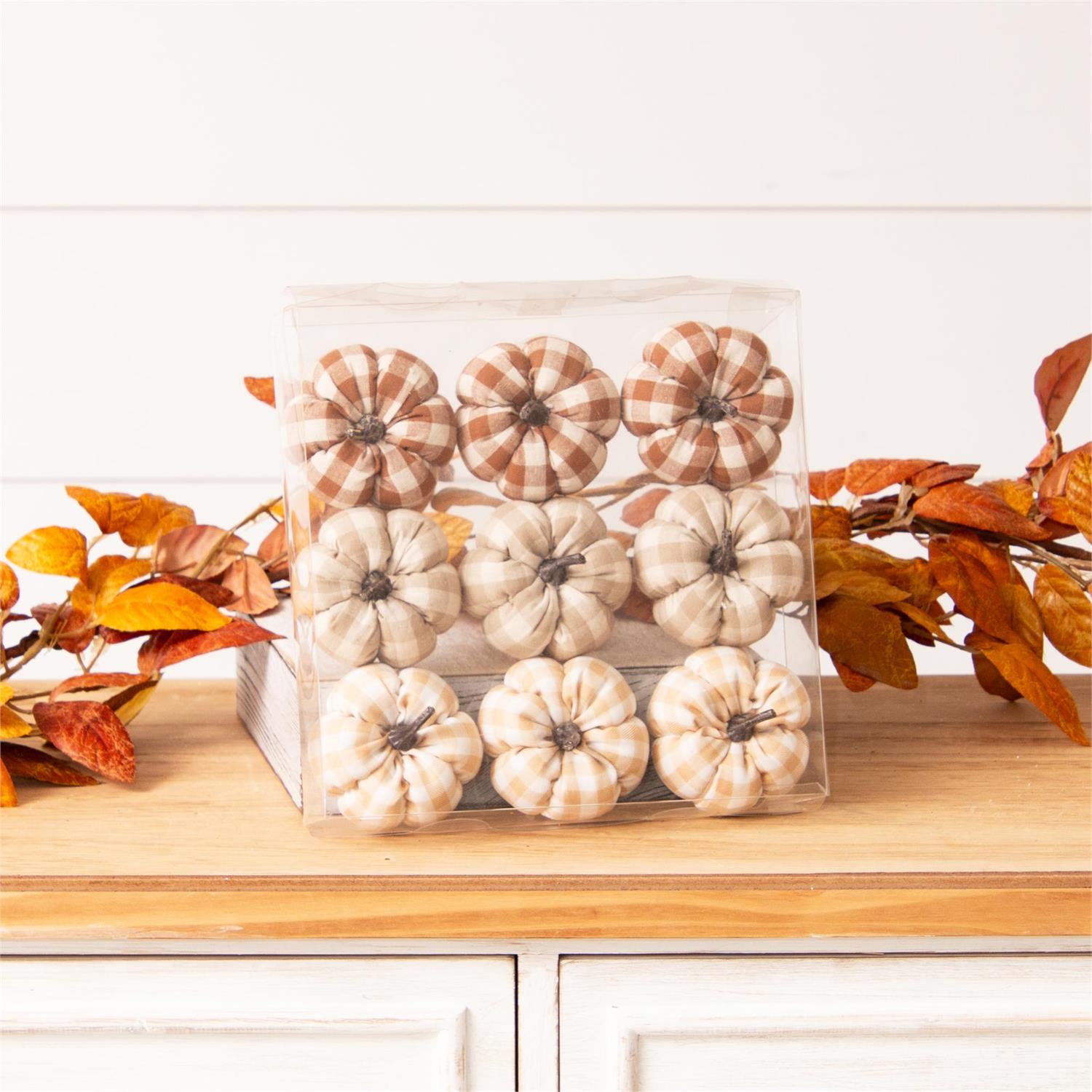 Tan Plaid Mini Pumpkins
