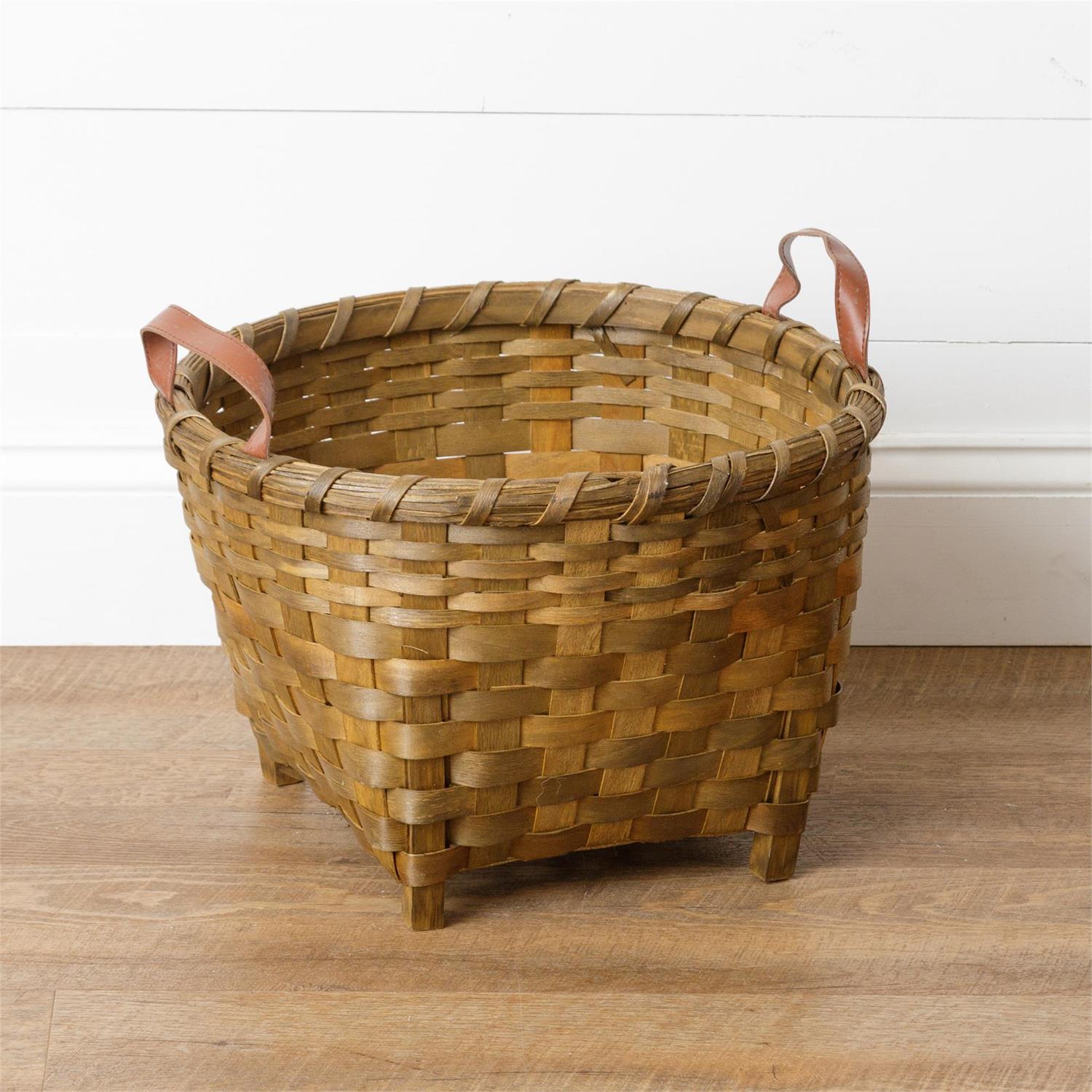 Chipwood Basket With Wood Legs And Handles